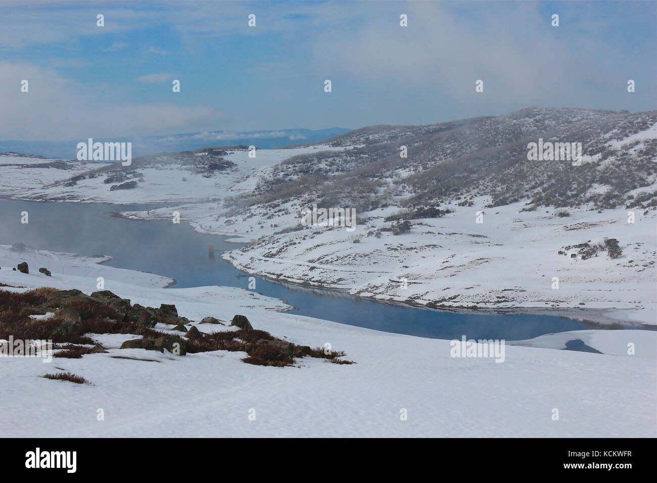 Rocky Valley Dam, part of the Kiewa Hydroelectric Scheme, in winter ...
