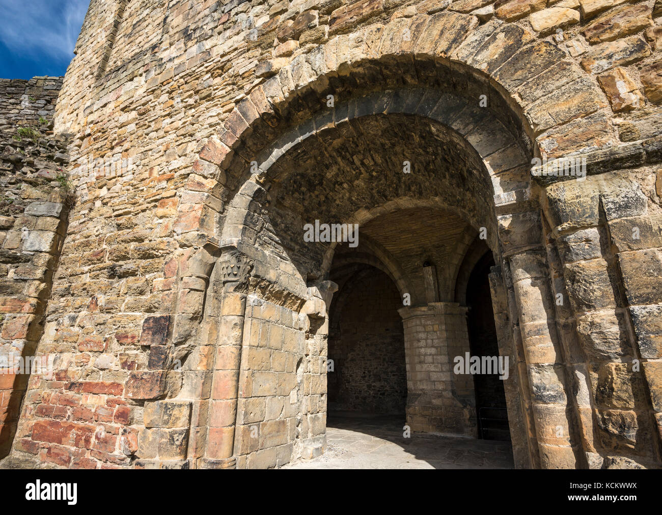 Stone archway in the keep at Richmond Castle in North Yorkshire ...
