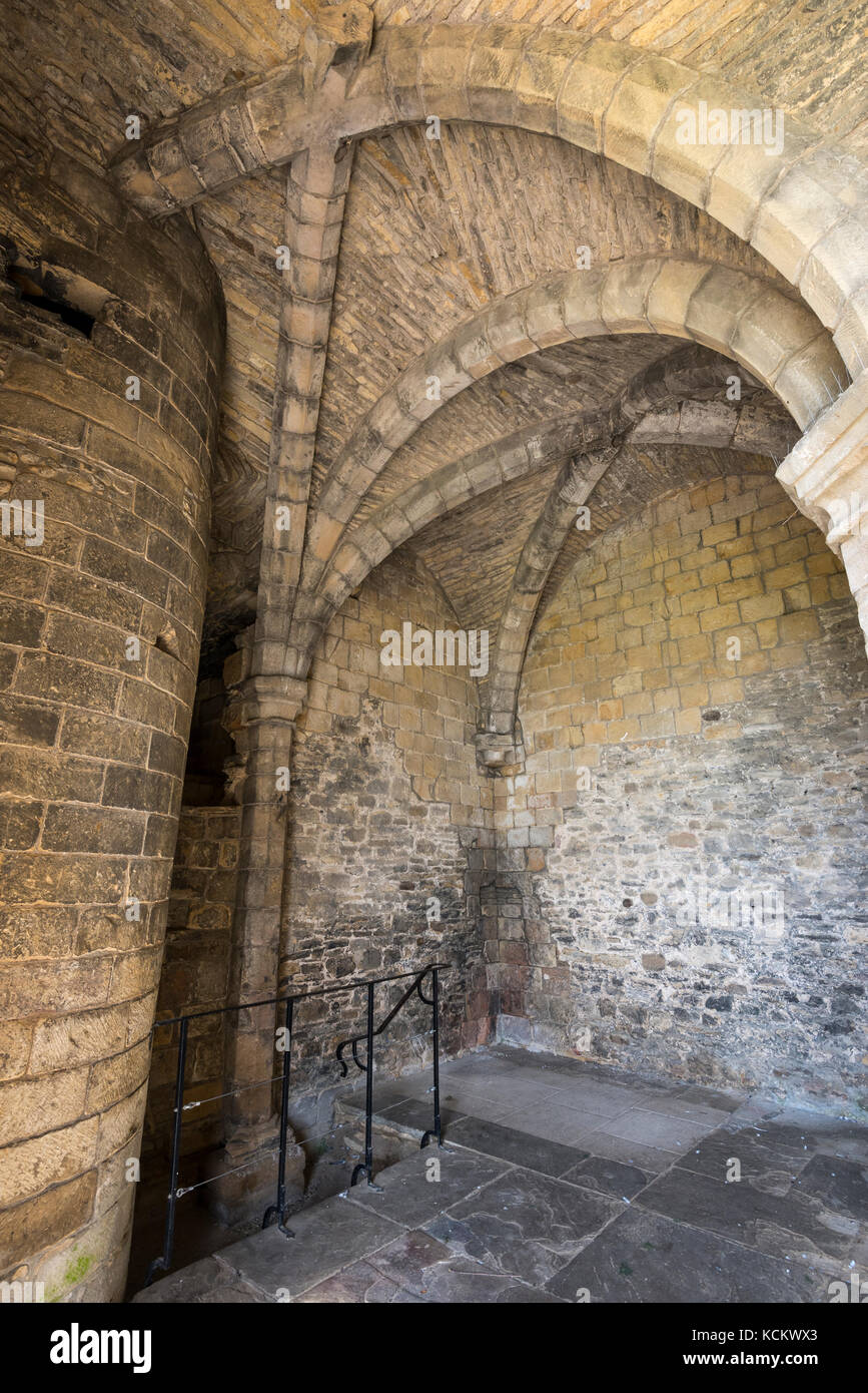 Vaulted ceiling in the dungeon of Richmond Castle in North Yorkshire ...