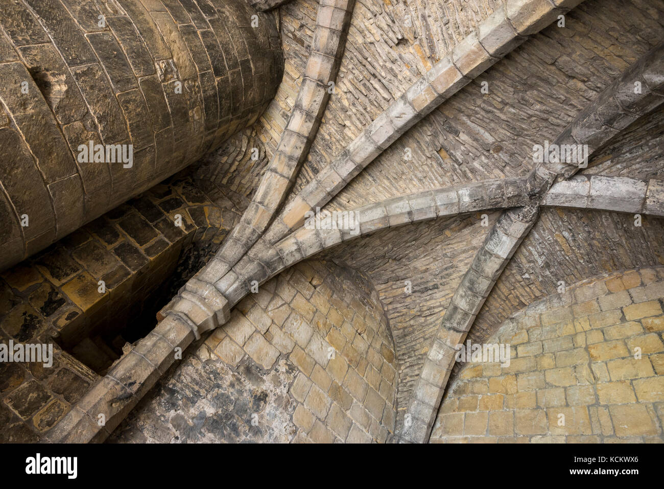 Vaulted ceiling in the dungeon of Richmond Castle in North Yorkshire ...
