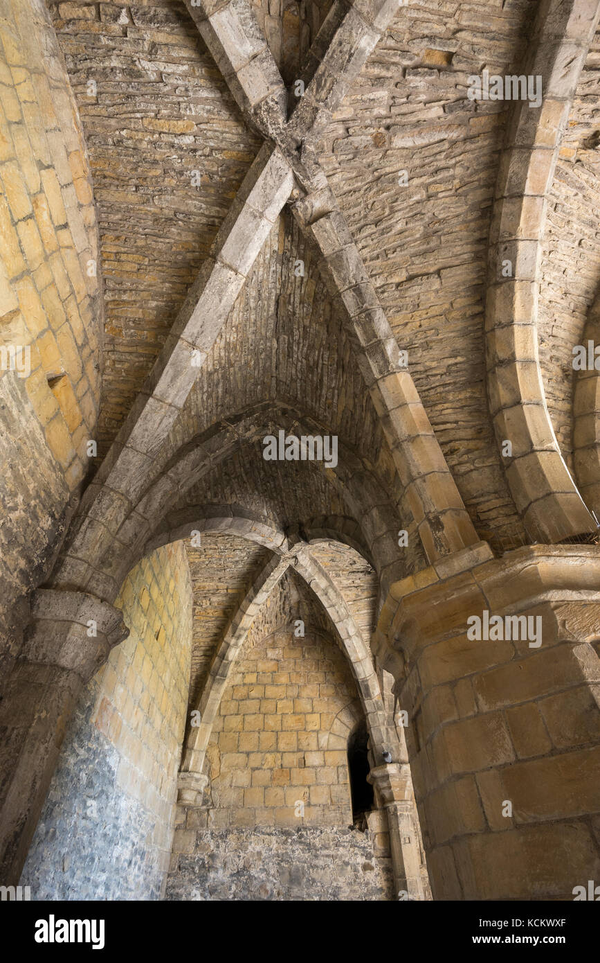 Vaulted ceiling in the dungeon of Richmond Castle in North Yorkshire ...