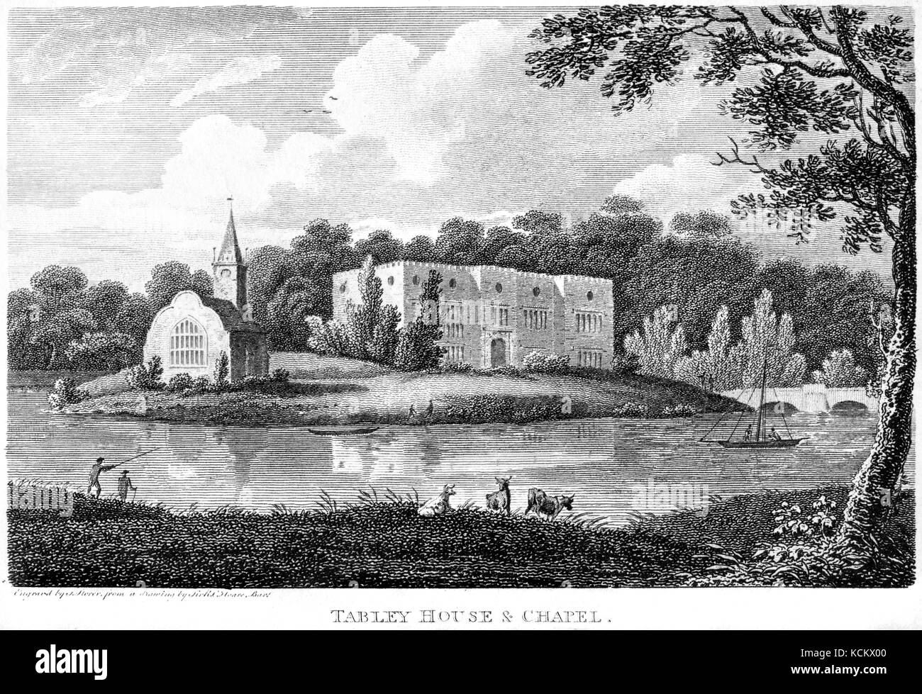 An engraving of Tabley House & Chapel, Cheshire scanned at high ...