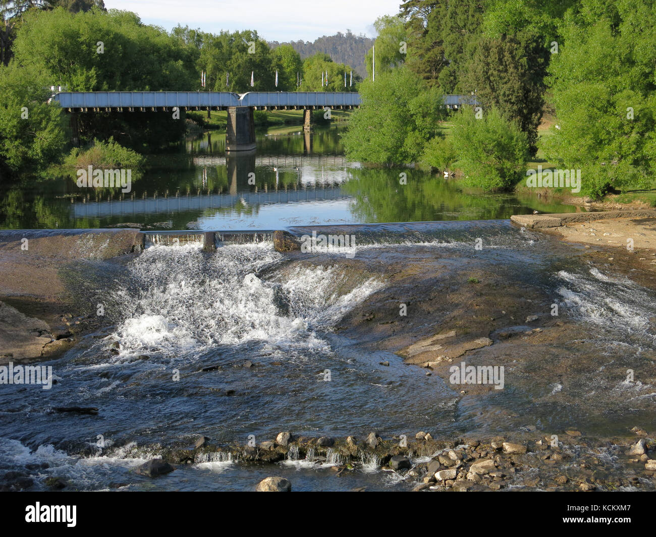 The Meander River flowing over a weir, and the town’s main bridge over ...