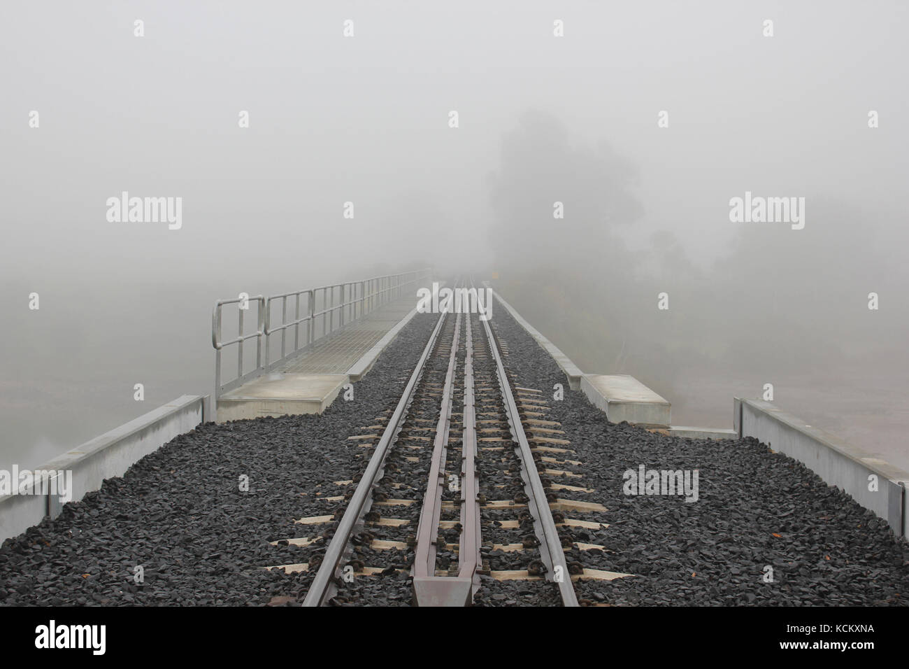 Don River railway bridge in morning fog. Devonport, Tasmania, Australia ...