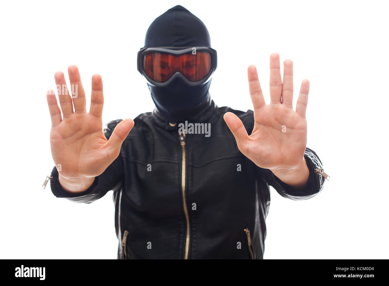 Dangerous burglar dressed in black wearing a mask on head - isolated ...