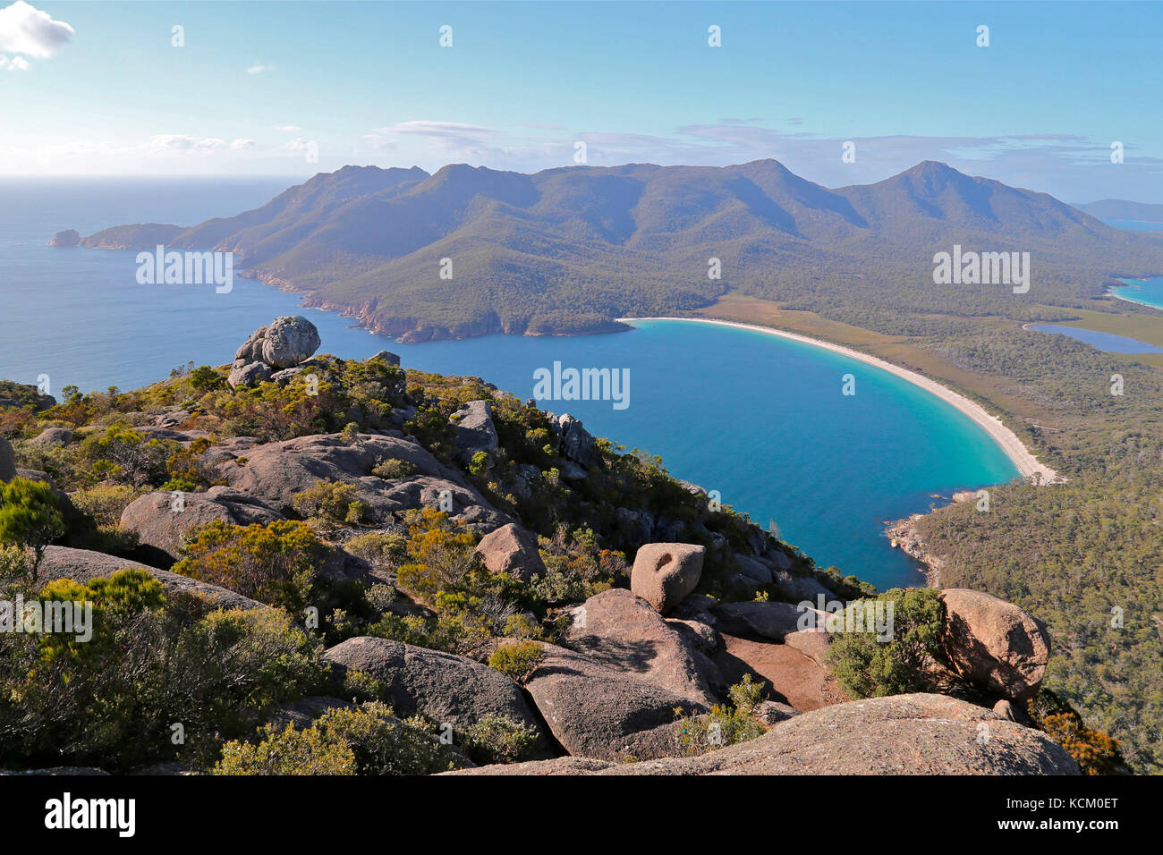 Wineglass Bay and Freycinet Peninsula from the summit of Mount Amos ...