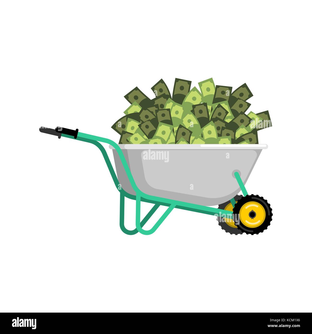 Wheelbarrow and money. Cash in garden trolley. Vector Illustration ...