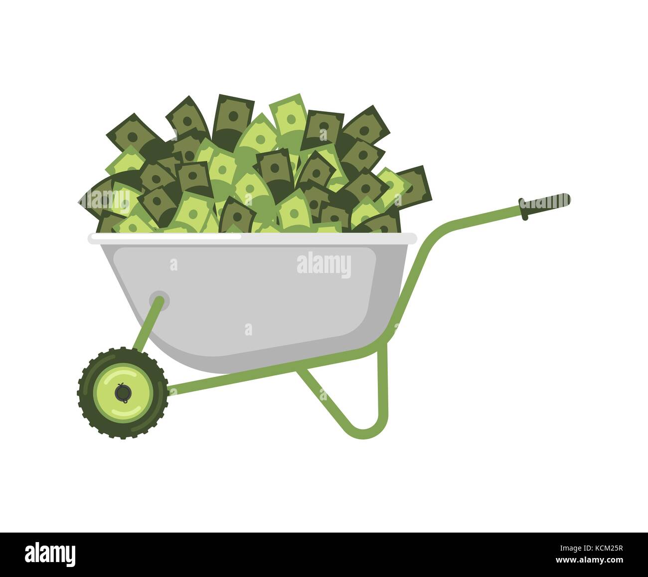 Wheelbarrow and money. Cash in garden trolley. Vector Illustration ...