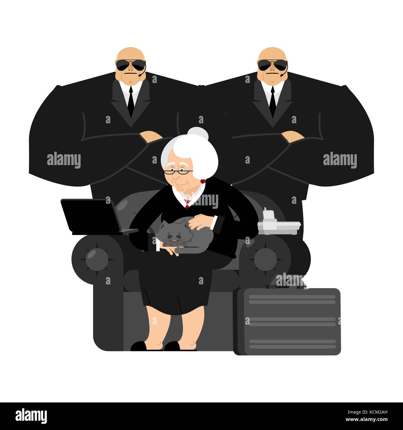 Old businesswoman. Business grandmother. Laptop and cat. Case and ...