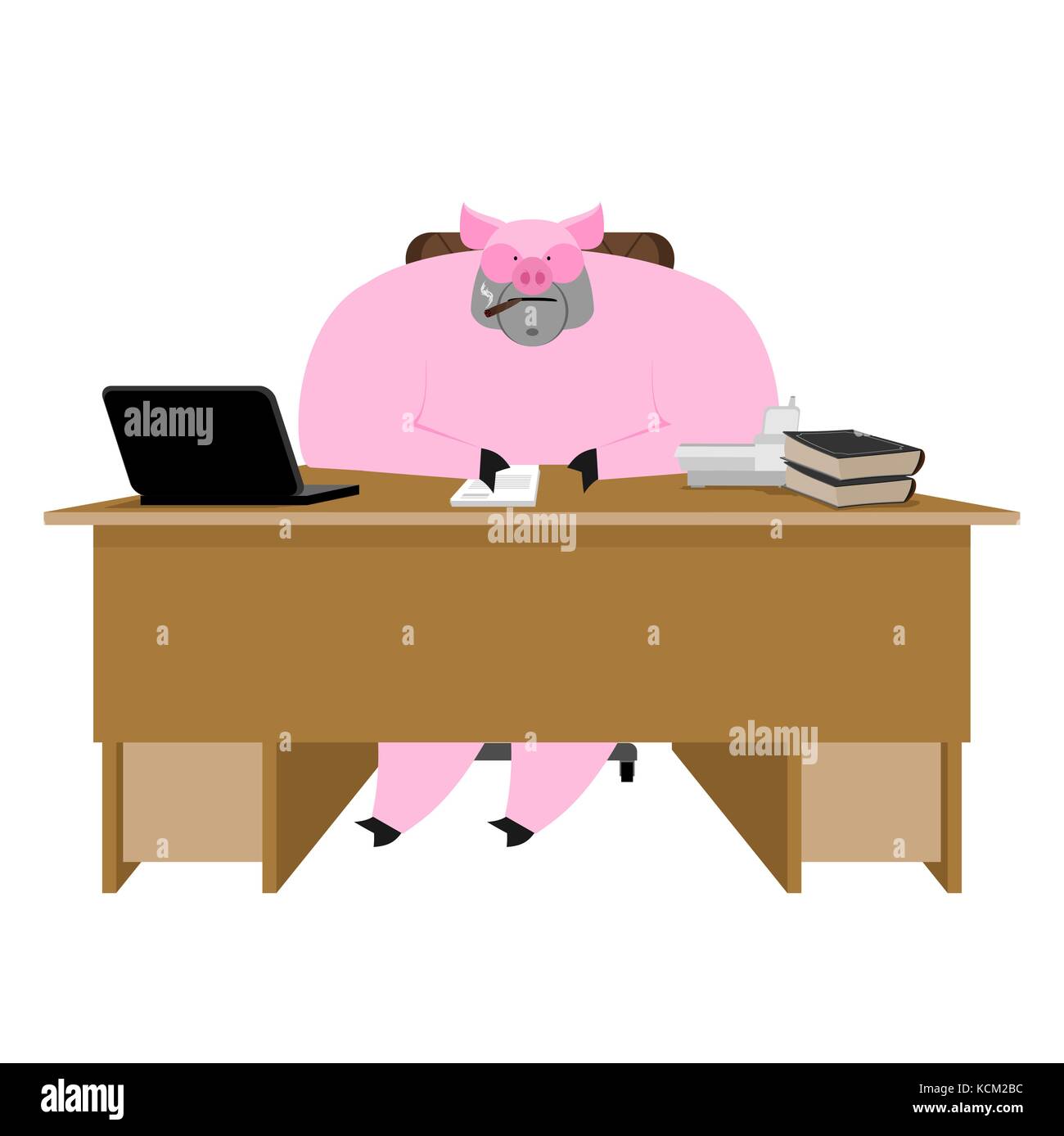 Pig boss. Piglet businessman at desk. Farm office. Vector illustration ...