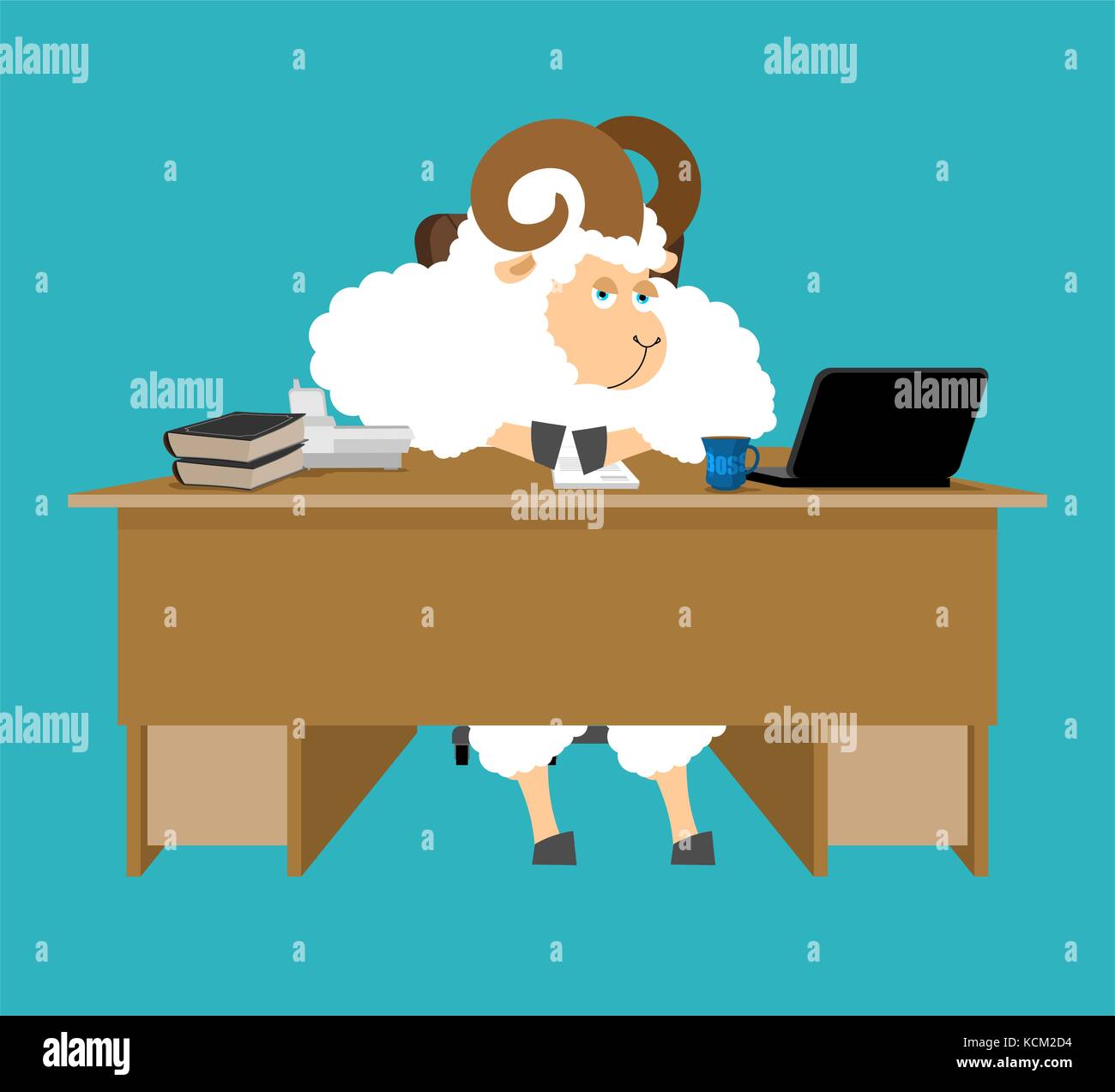 Ram boss. sheep businessman at desk. Farm office. Vector illustration ...