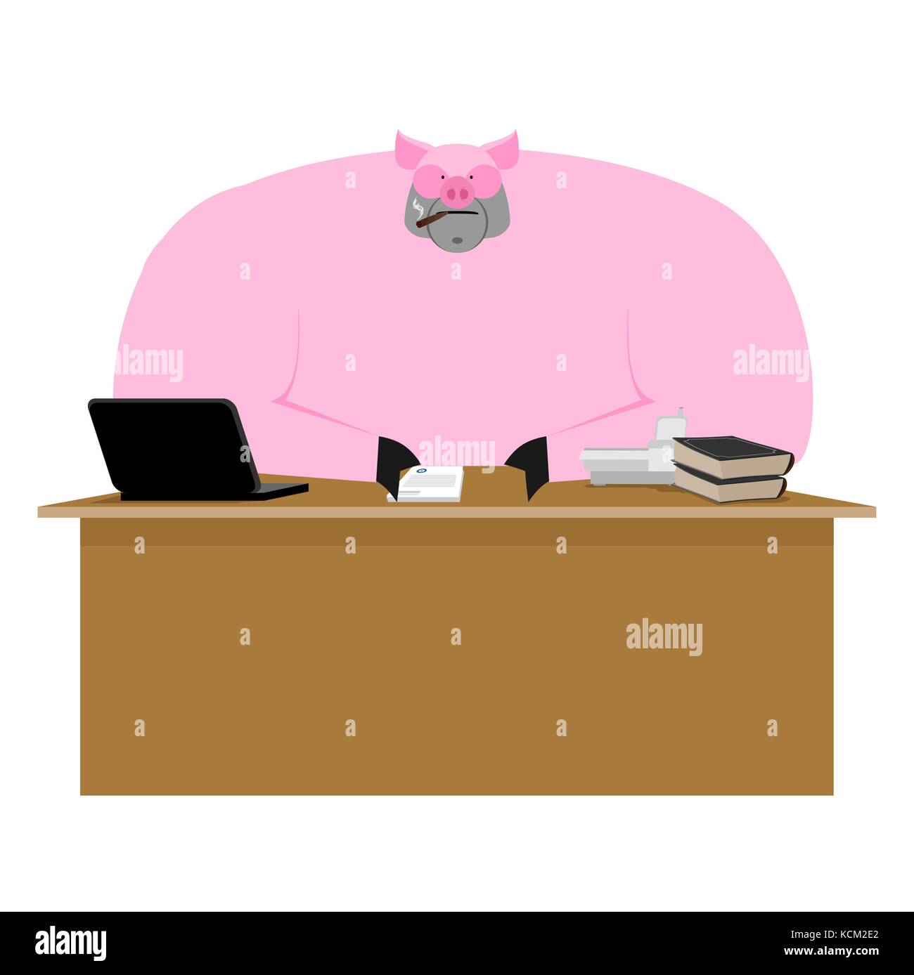 Pig boss. Piglet businessman at desk. Farm office. Vector illustration ...