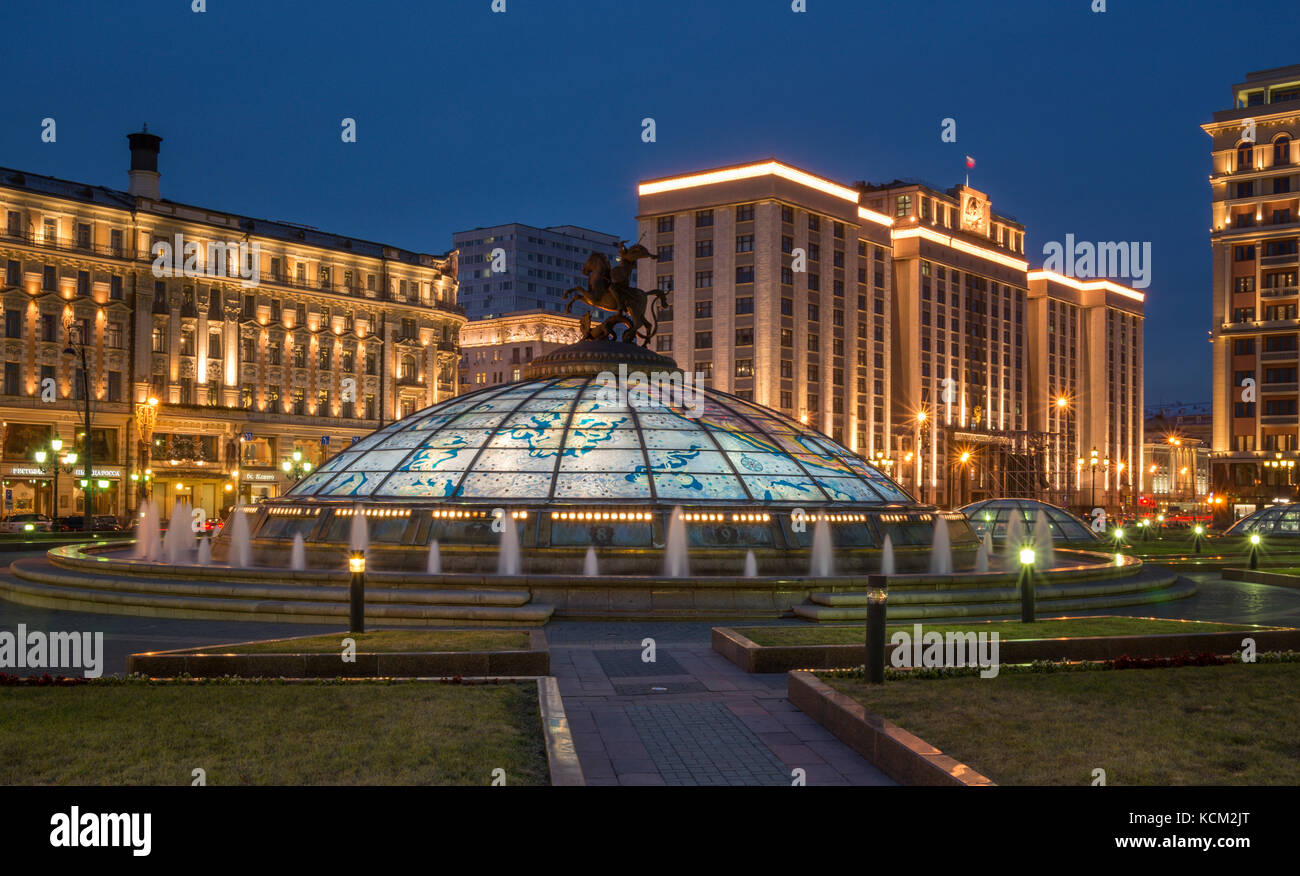Manezhnaya Square at blue hour in Moscow,Russia Stock Photo - Alamy