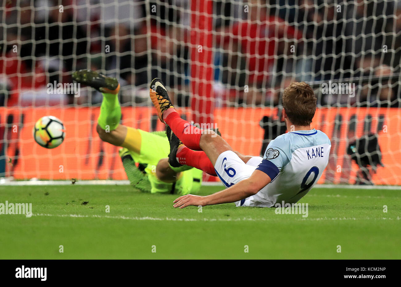 England's Harry Kane scores his side's first goal of the game during ...