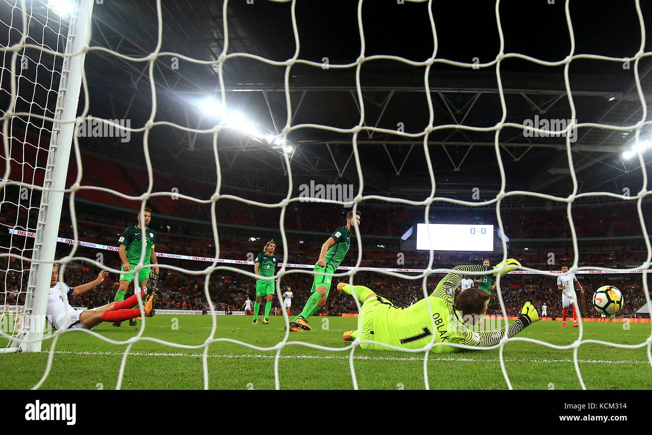 England's Harry Kane scores his side's first goal of the game during ...