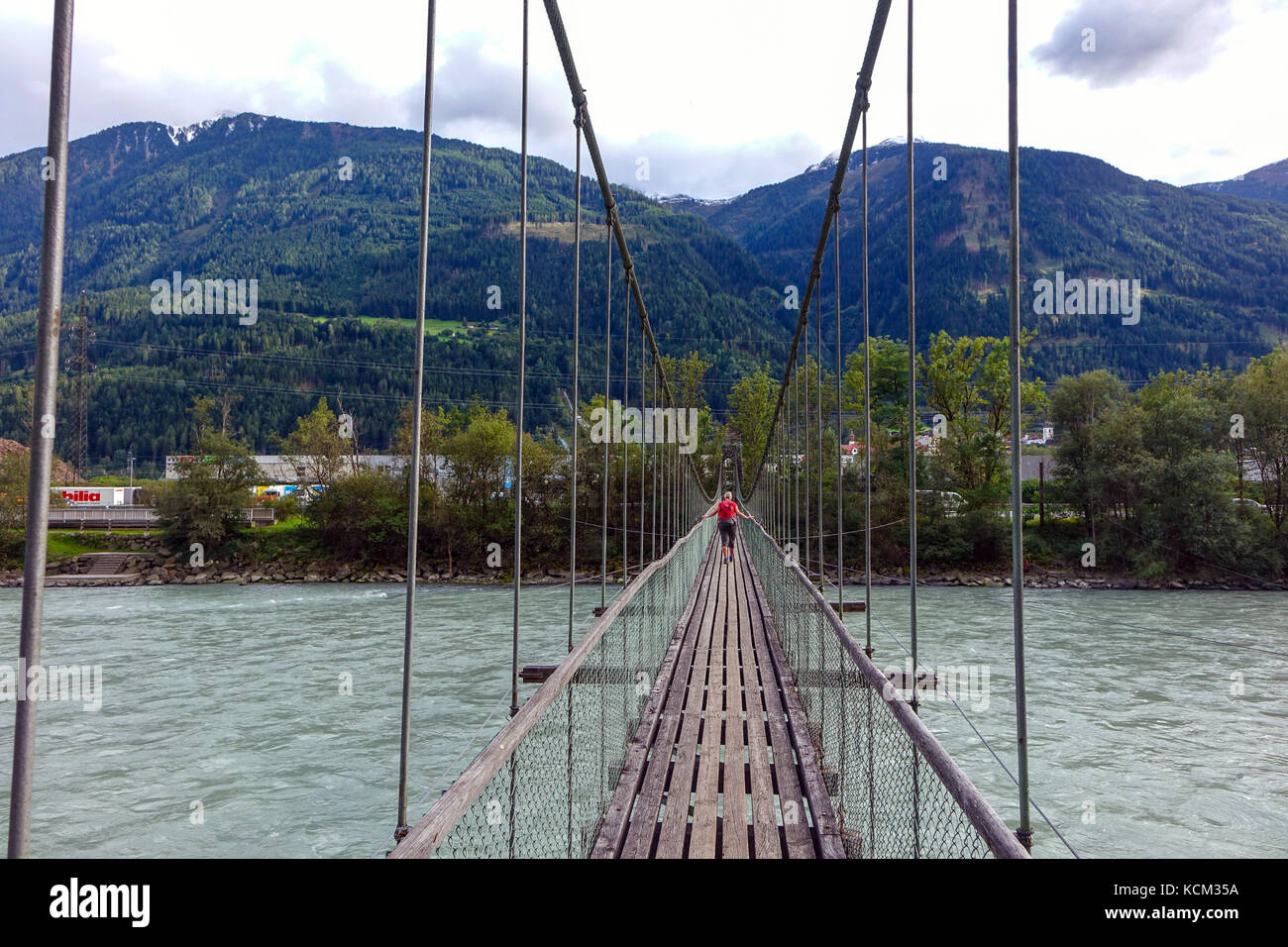 Suspension bridge over the River Inn, Austria Stock Photo - Alamy