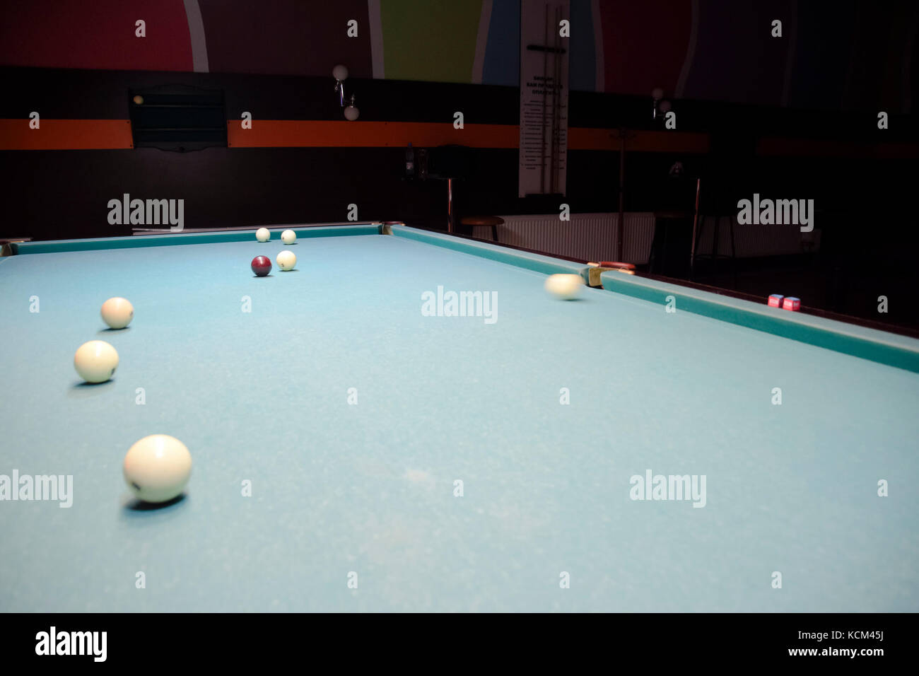 Billiards, billiard table. Balls on the billiard table Stock Photo - Alamy