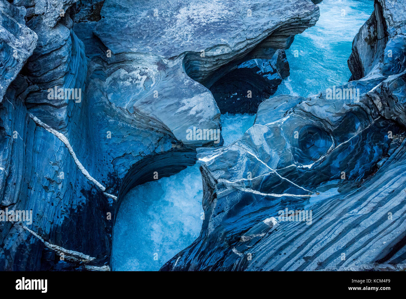 Water carved rocks Kicking Horse River, Yoho National Park, British ...