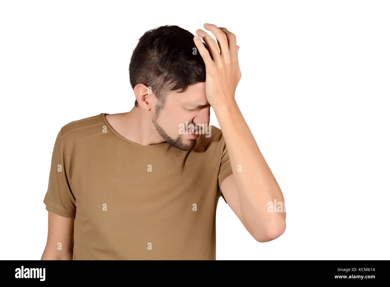 Portrait of a young man worried. Isolated white background Stock Photo ...