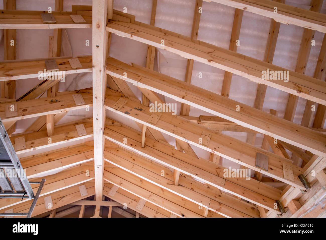 Interior view of a wooden roof structure Stock Photo - Alamy