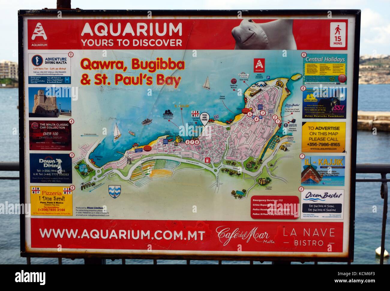 Town plan of Qawra, Bugibba and St Pauls Bay along the promenade ...