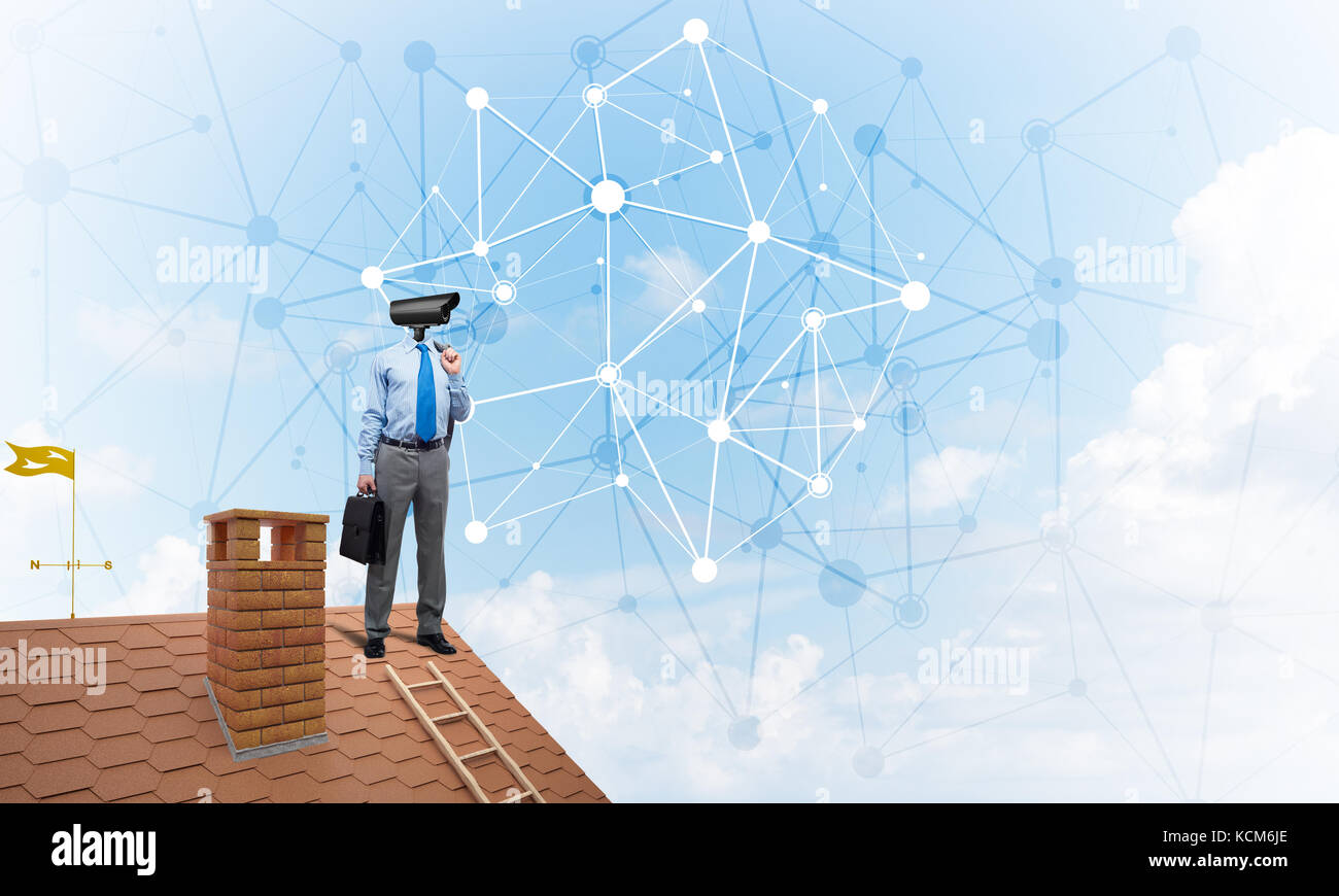 Concept of security and privacy protection with camera headed man Stock ...