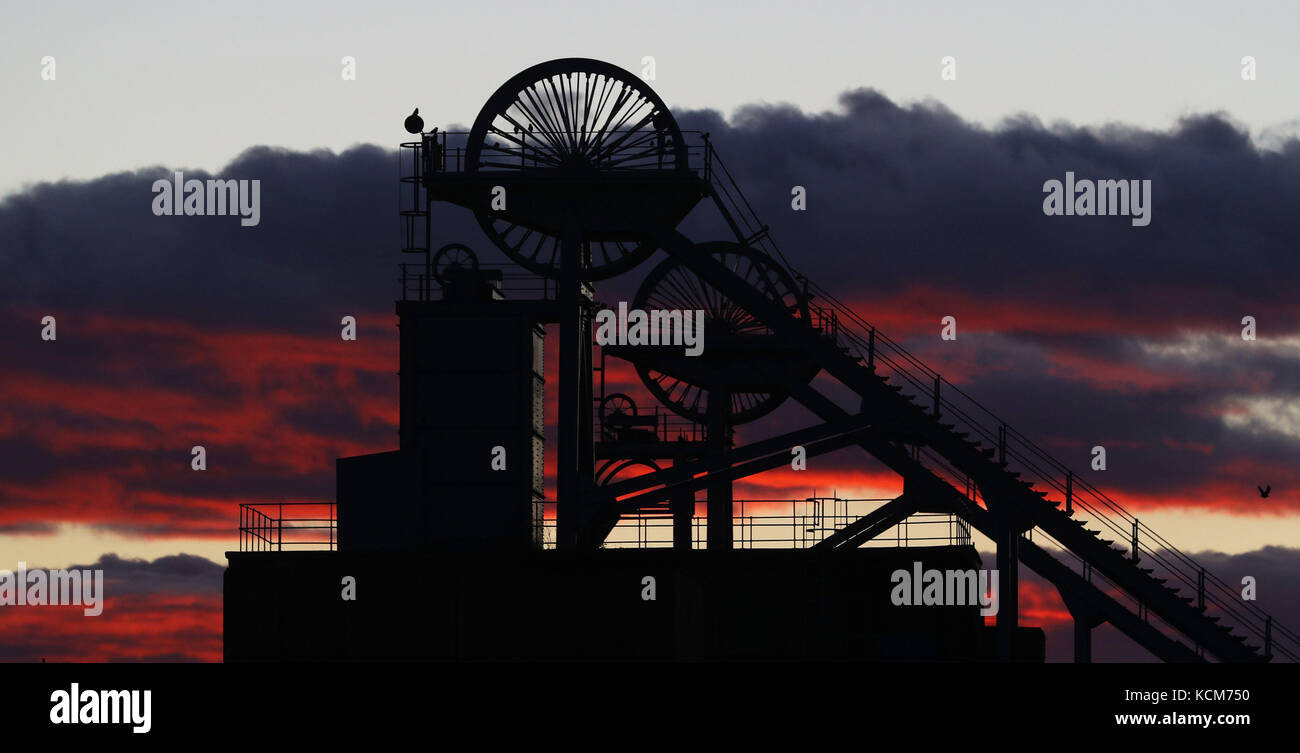 Sunset over the Woodhorn Colliery Museum in Ashington in Northumberland ...