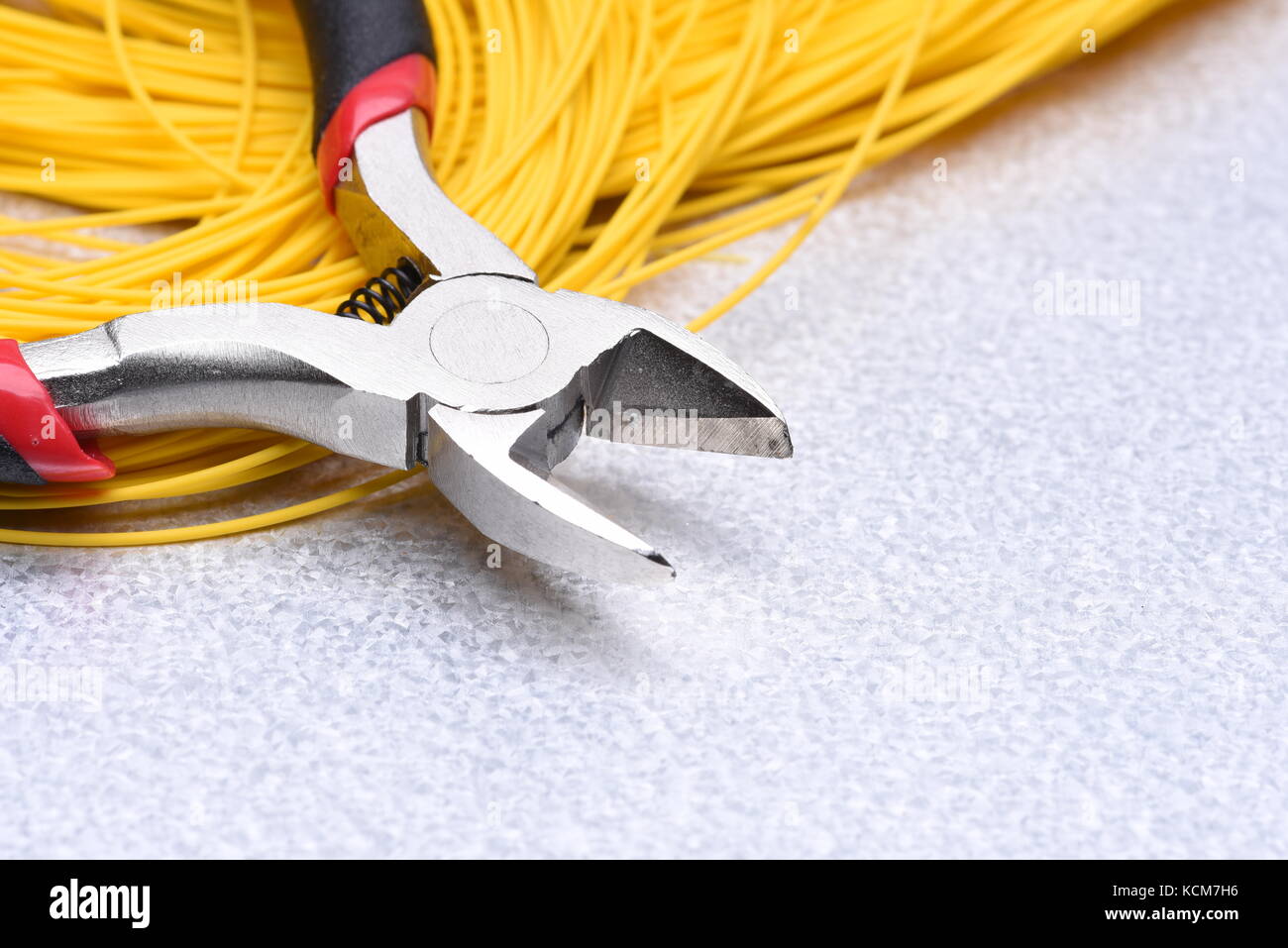 Tools and cables used in electrical home installation, closeup Stock ...