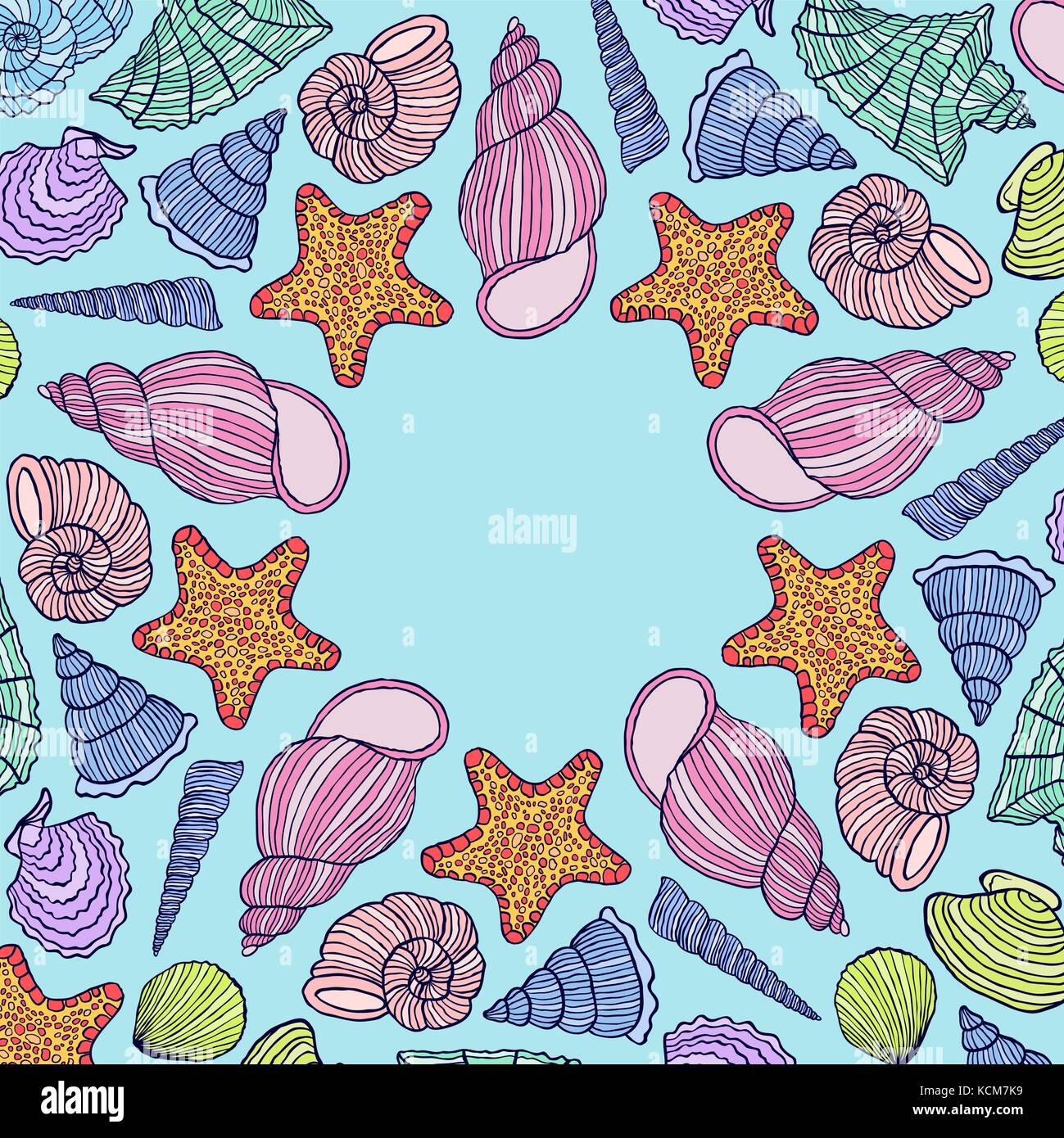 card with hand drawn shells Stock Vector Image & Art - Alamy