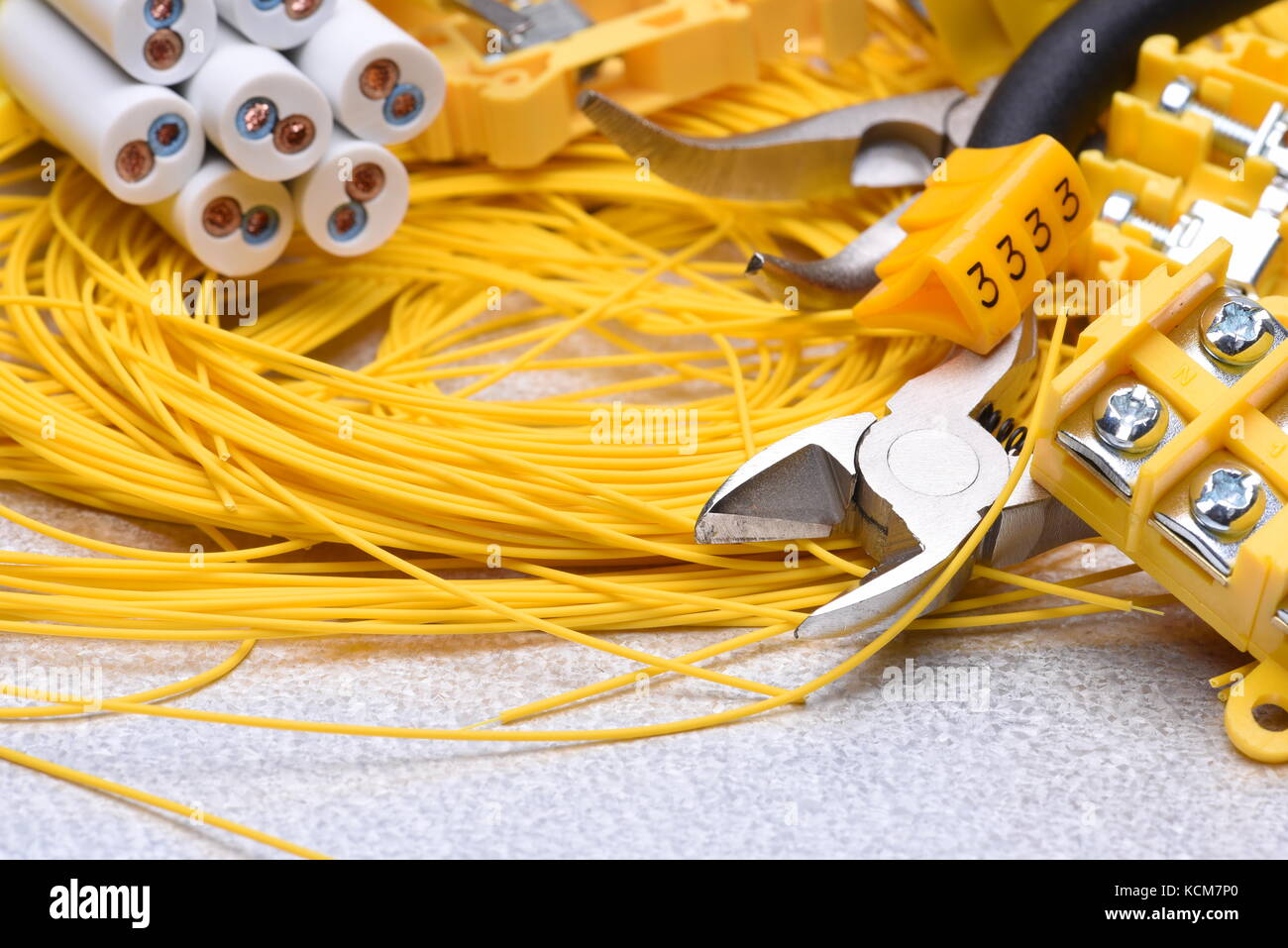 Tools and cables used in electrical home installation Stock Photo - Alamy