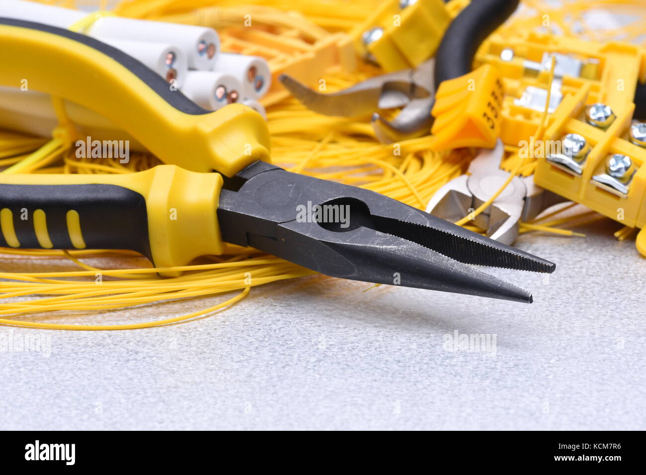 Tools and cables used in electrical home installation Stock Photo - Alamy