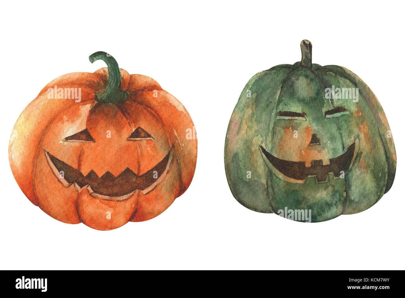 Two pumpkin by watercolor isolated on white background for Halloween ...