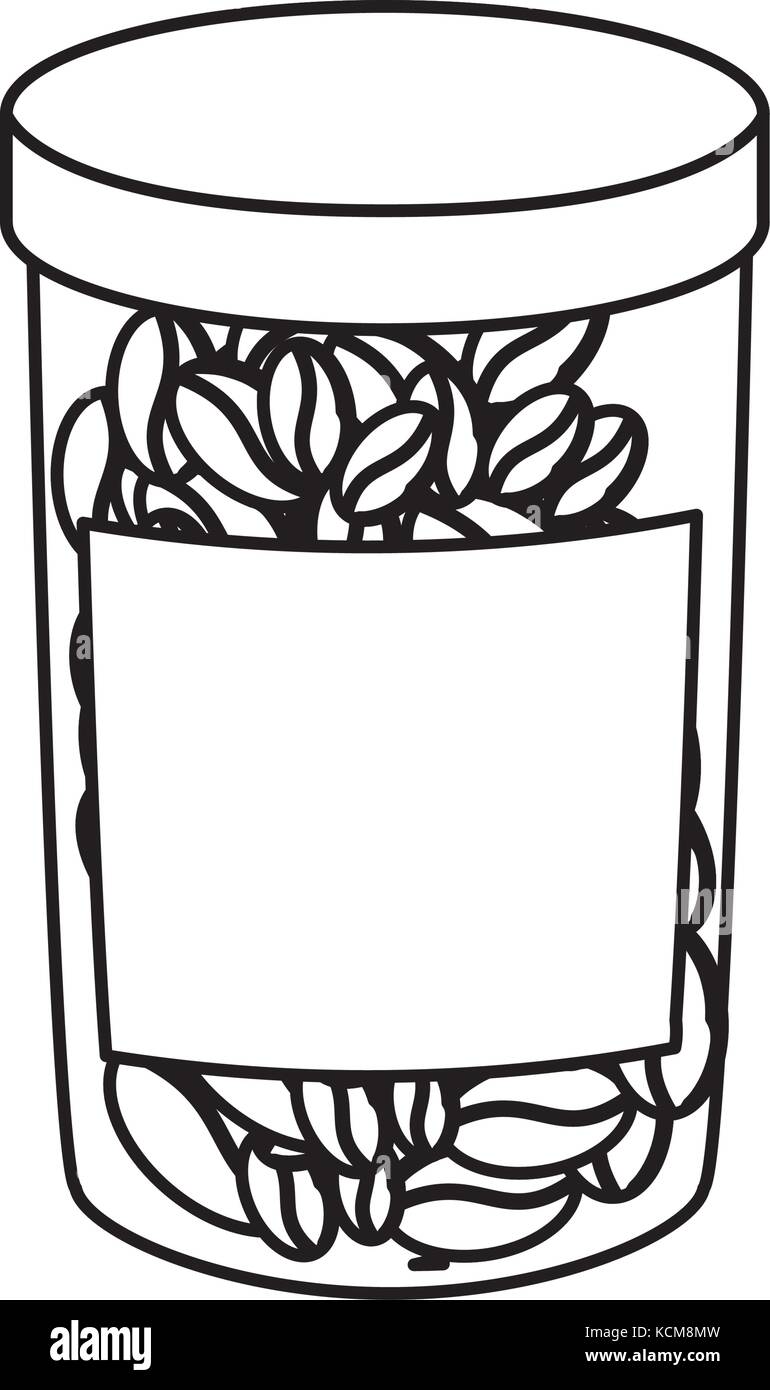 flat line uncolored jar with coffee beans over white background vector ...