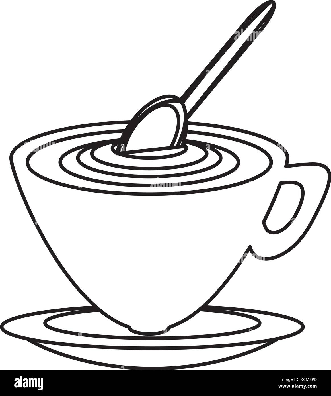 flat line uncolored capuccino and spoon over white background vector ...