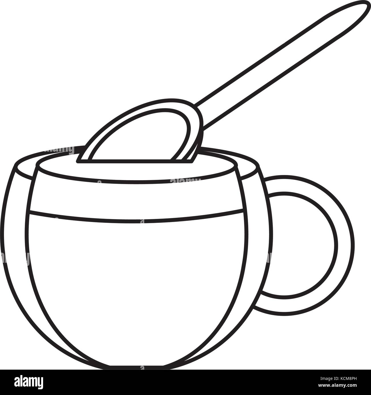 uncolored cup and spoon over white background vector illustration Stock ...