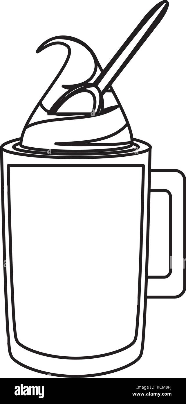 uncolored ice coffee and spoon over white background vector ...