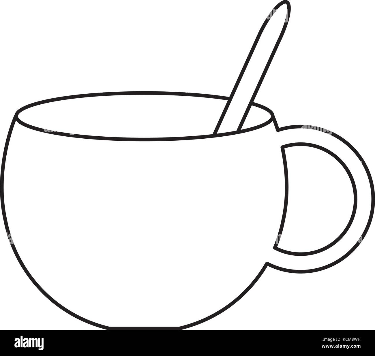 uncolored cup and spoon over white background vector illustration Stock ...