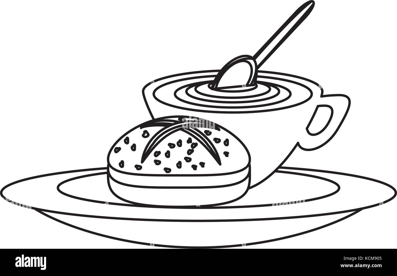 uncolored capuccino and sweet bread over white background vector ...