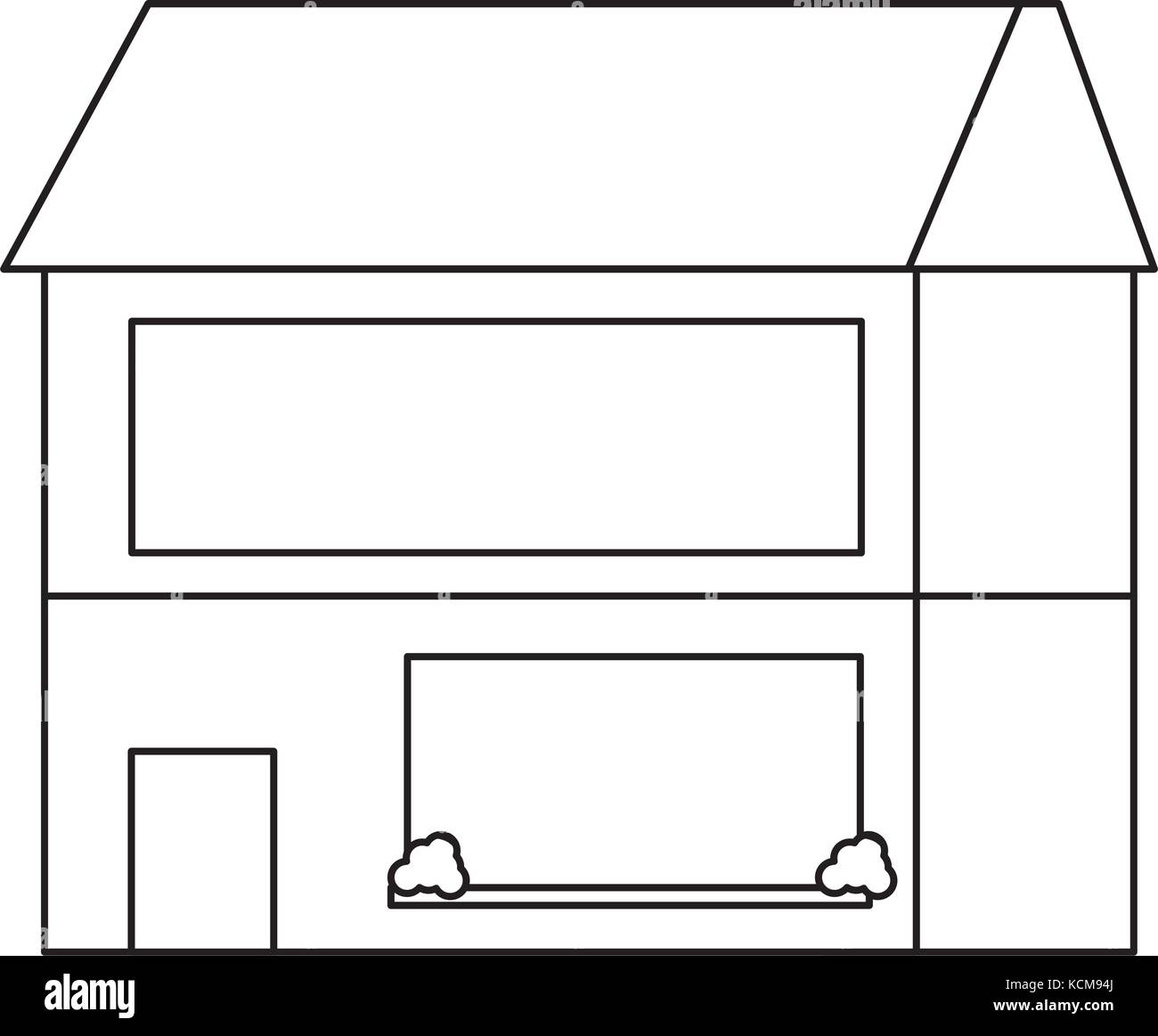 flat line uncolored house over white background vector illustration ...