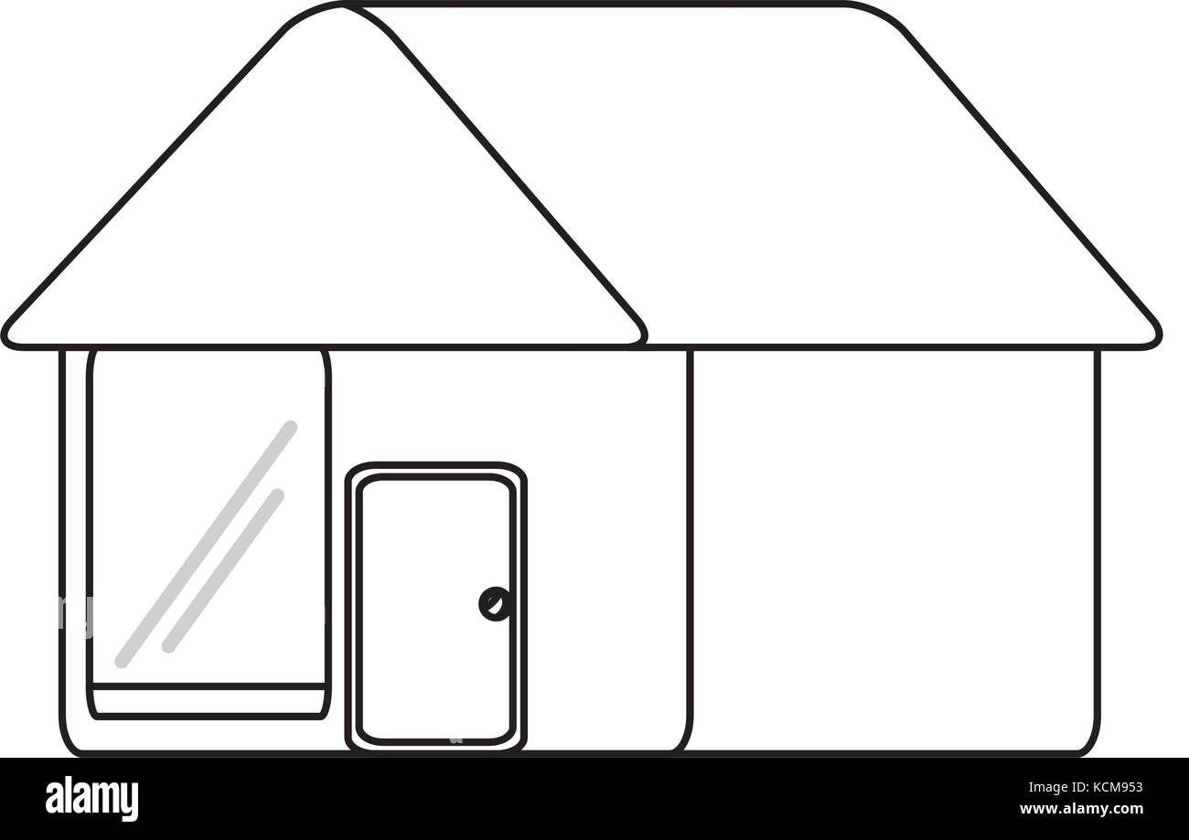 flat line uncolored house over white background vector illustration ...