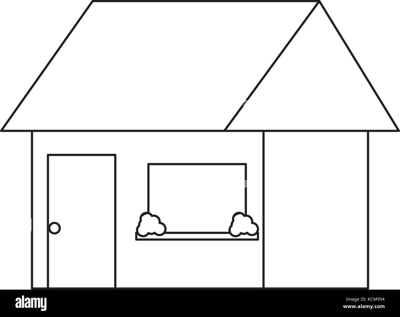 flat line uncolored house over white background vector illustration ...