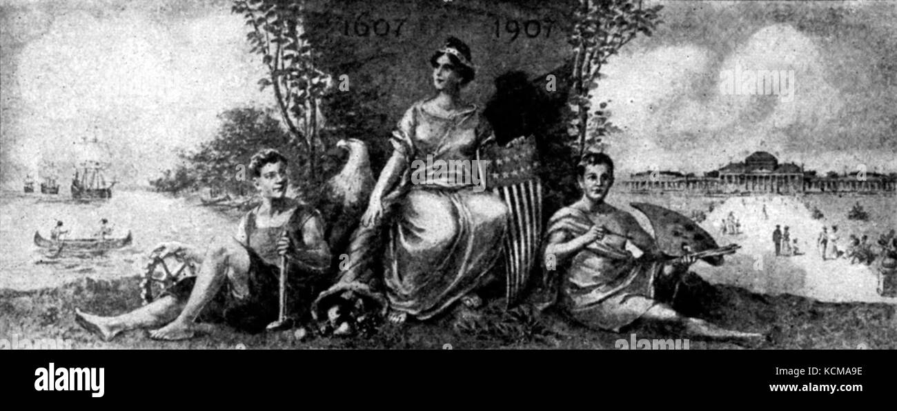 Drawing for Jamestown Tercentennial Exposition Stock Photo - Alamy