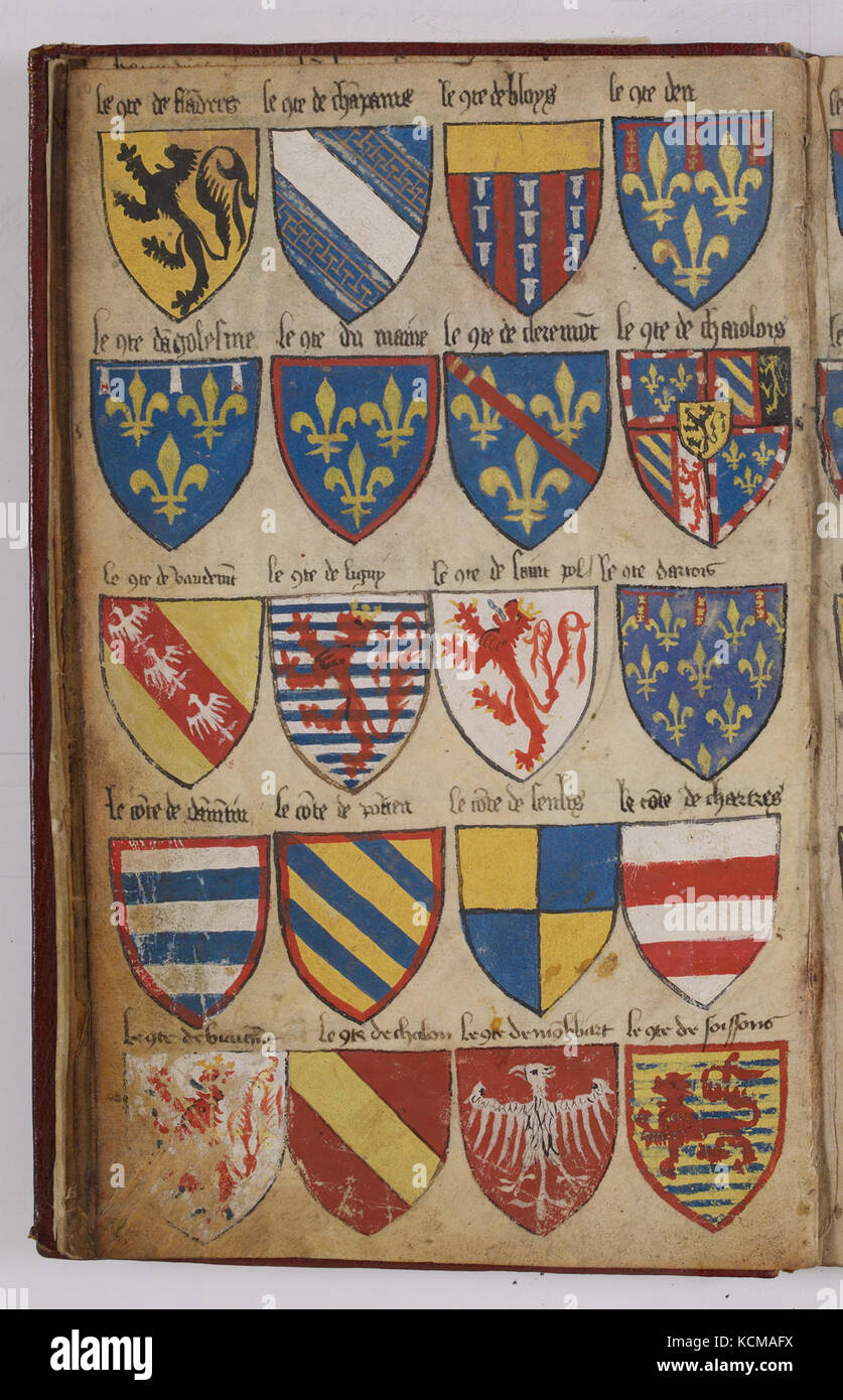 Feuillet 9 from the Armorial Le Breton features heraldic symbols that ...