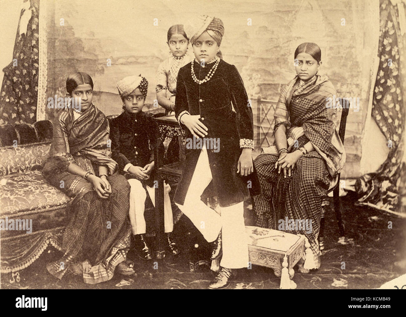 Group portrait of the Maharaja of Mysore and his brothers and sisters ...