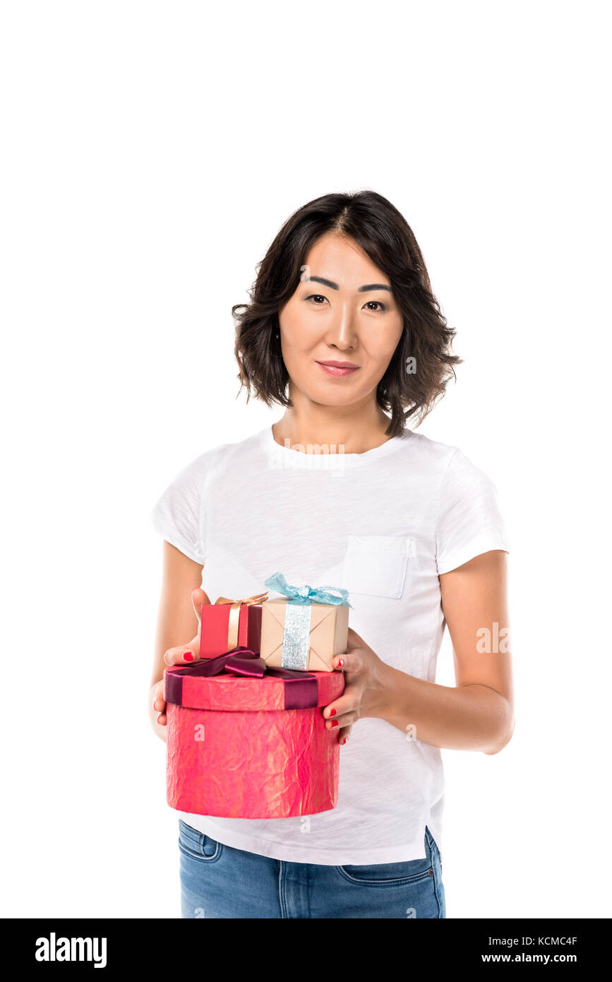 asian woman with gift boxes Stock Photo - Alamy