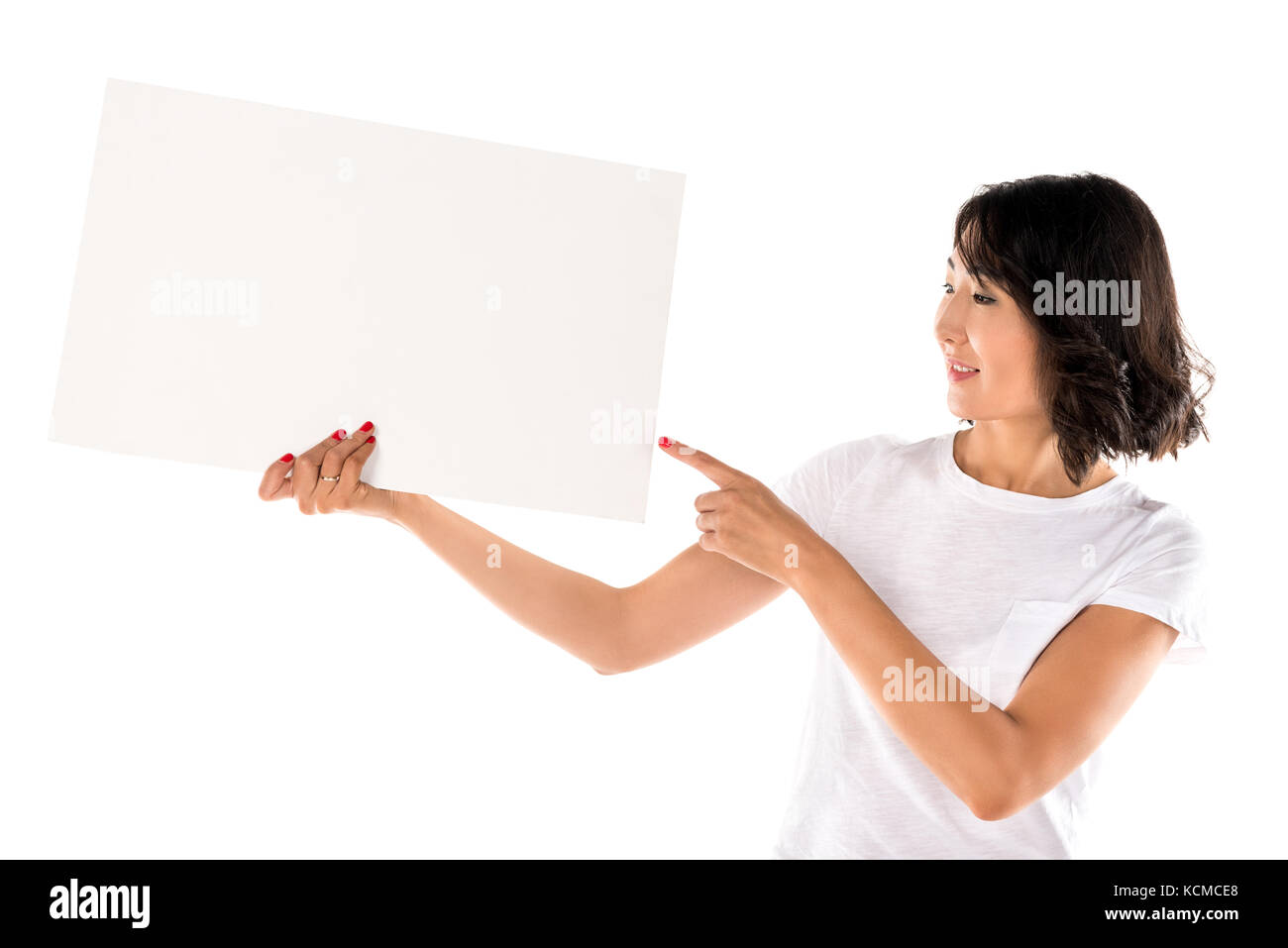 woman pointing at empty board Stock Photo - Alamy