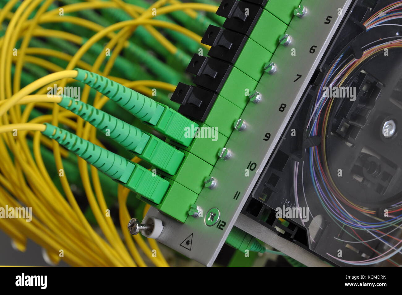 Fiber optic splice cassettes in passive optical networks Stock Photo ...
