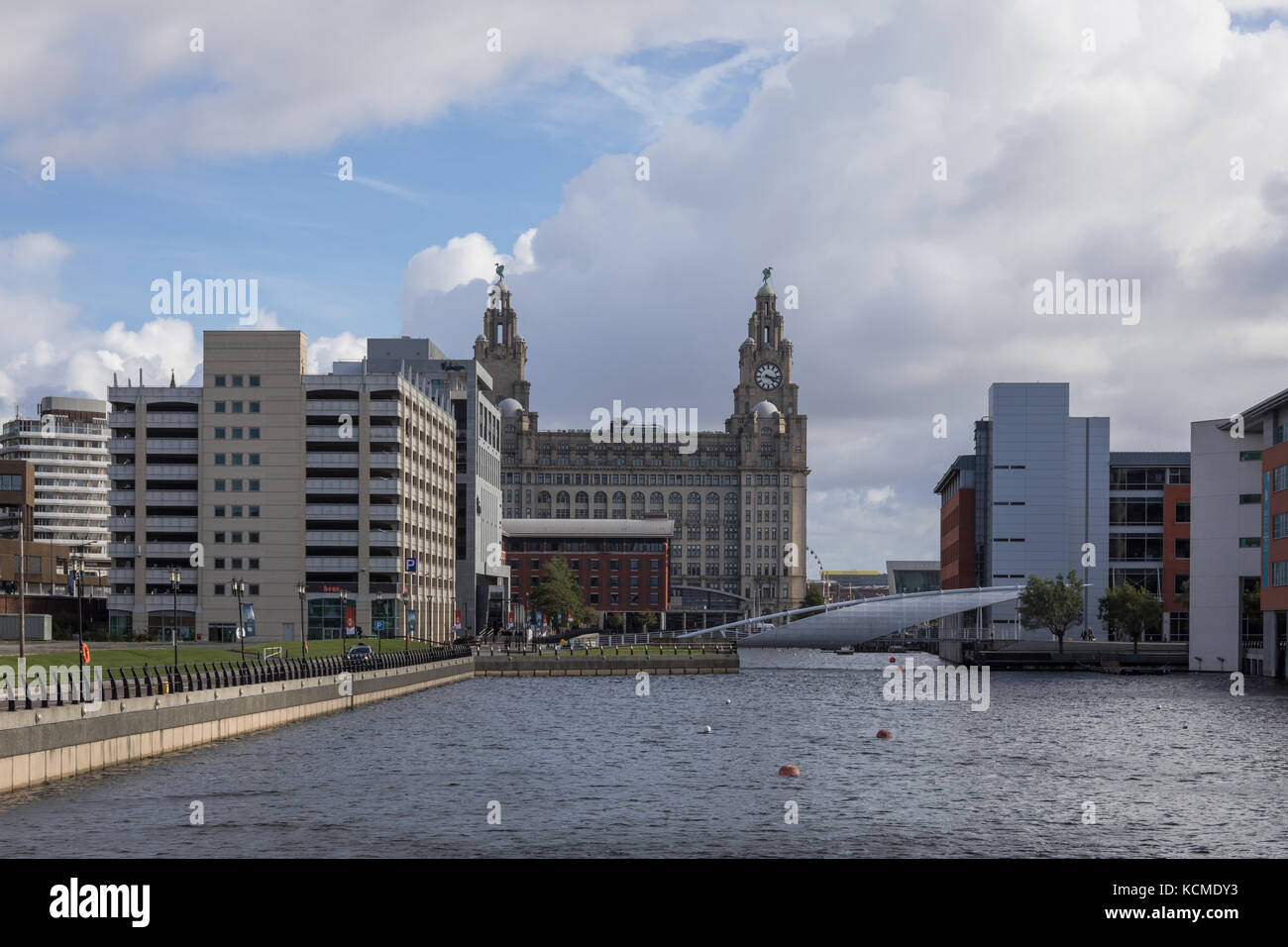 The footbridge over Princes Dock and the Liver building in the ...