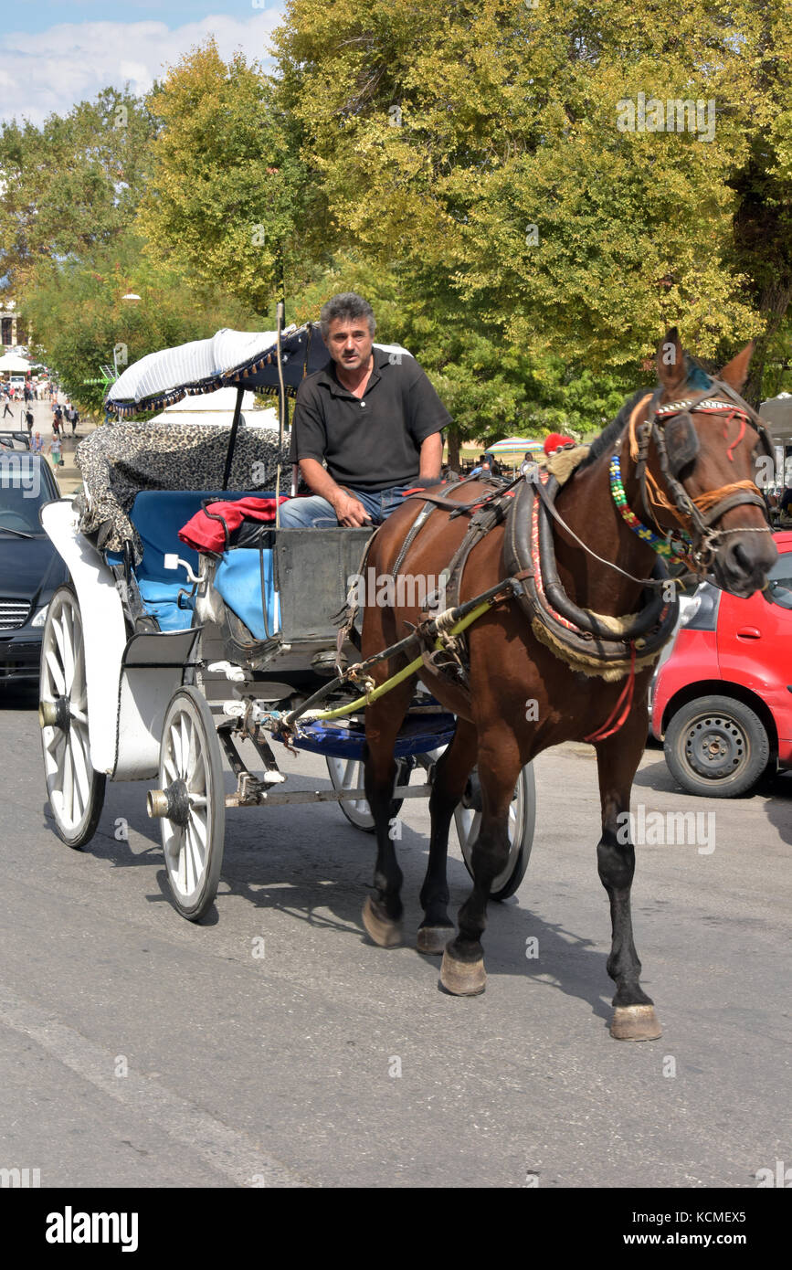 a horse drawn carriage taxi in Kerkira, Corfu town, Corfu, Greece Stock ...
