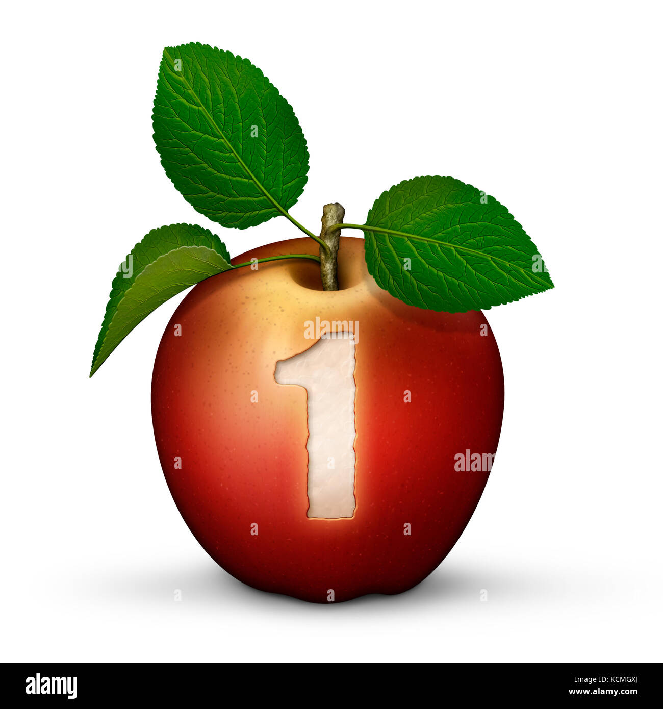 3D illustration of an apple with the number 1 bitten out of it Stock ...